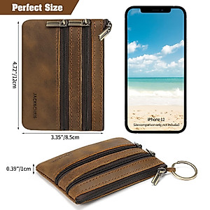 Jack&Chris Coin Purse Pouch for Men, Genuine Leather Coin Purse Zipper Pocket with Keychain Ring, Coin Bag for Men,JC301-8