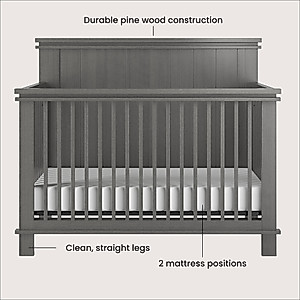 Child Craft Denman Crib and Dresser Nursery Set, 2-Piece, Includes 4-in-1 Convertible Crib and 3-Drawer Dresser, Grows with Your Baby (Crescent Gray)