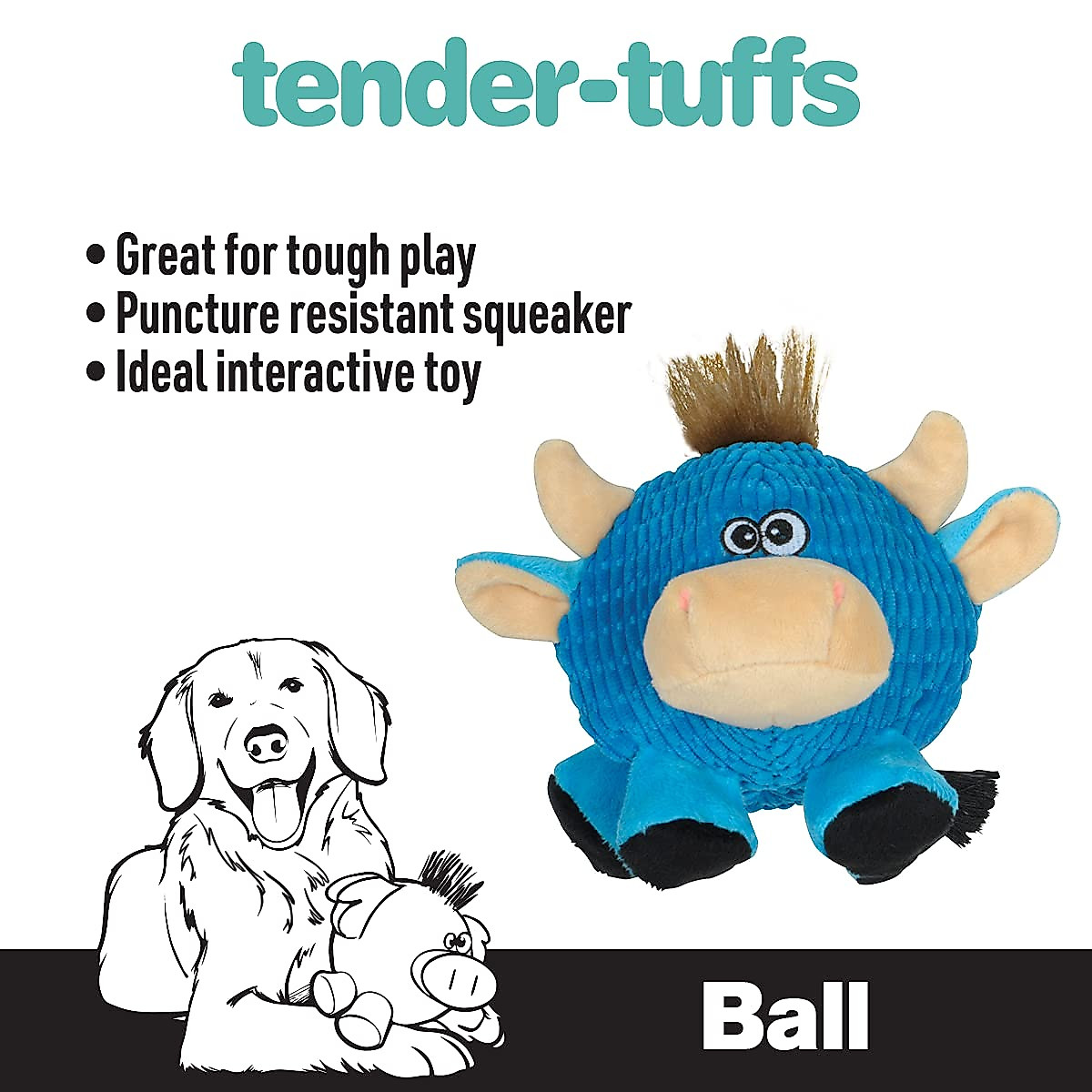 SmartPetLove Snuggle Puppy Tender-Tuffs Round Plush Dog Toys Bundle - Cow, Pig, and Elephant - Large Tough Animal Squeaky Ball Toys
