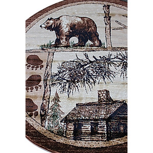 Lodge Cabin Round Area Rug Design 362 - (5 Feet 5 Inch X 5 Feet 5 Inch) Round