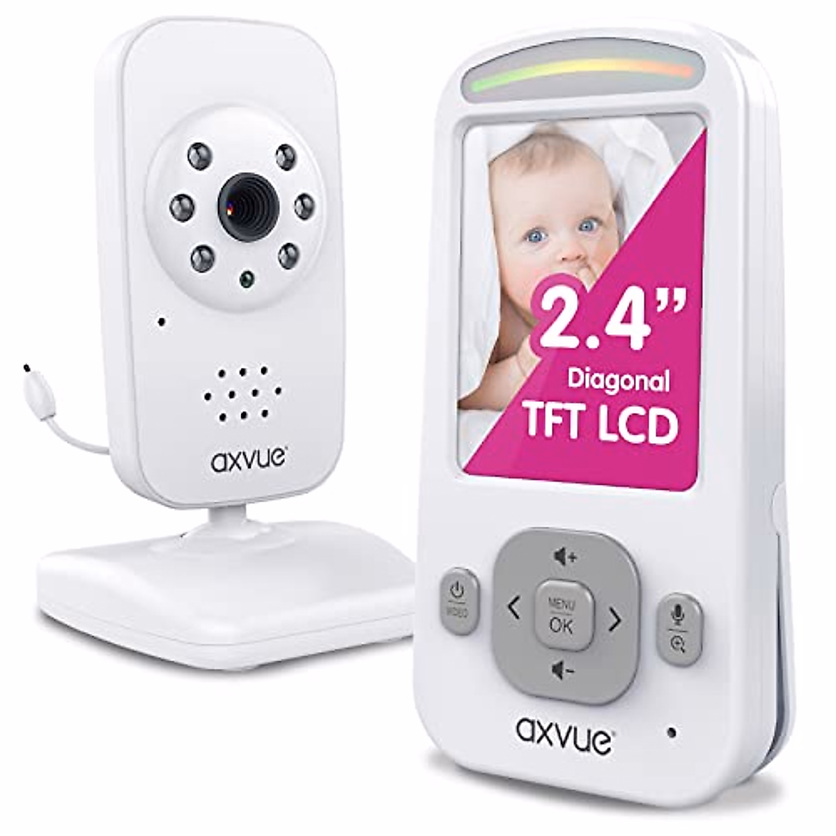 Video Baby Monitor, Slim Handheld, Non-Slip Design, 2.4" Vertical Screen Monitor & Digital Camera, Range up to 1000ft, 12 Hour Battery Life, 2-Way Talk, Night Vision, Temperature Monitor, No WiFi.