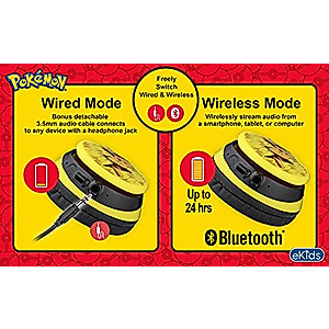 eKids Pokemon Kids Bluetooth Headphones, Wireless Headphones with Microphone Includes Aux Cord, Volume Reduced Kids Foldable Headphones for School, Home, or Travel