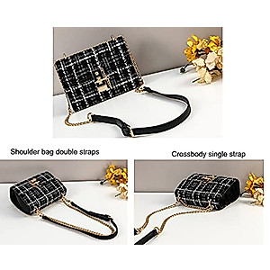 Sunwel Fashion Moonlitt Small Evening Bags for Women Crossbody Bag Chain Shoulder Evening Clutch Tweed Purse Bag (BLACK/WHITE)