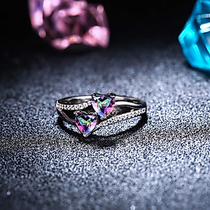 Milacolato 925 Sterling Silver Promise Ring for Her 18K White Gold Plated Double Stone Ring Heart Birthstones Toi et Moi Engagement Ring Jewelry Size 7