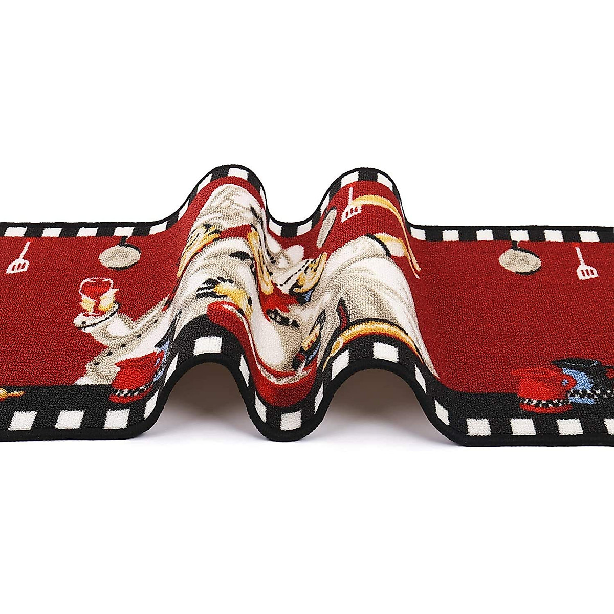 farawamu Fat Chef Kitchen Rugs and Mats, Washable Non Slip Latex Backing Red Kitchen Rugs Door Mats, Funny Chef Decorations for the Kitchen Red