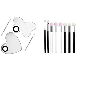 2 Pack Makeup Palette and Spatula Set，Professional Stainless Steel Cosmetic Mirror Lady Mixing Palette Tool With 6 Pcs Sponge Eyeshadow Makeup Applicator With Handle + 2 Shapes Silicone Lip Mask Makeu