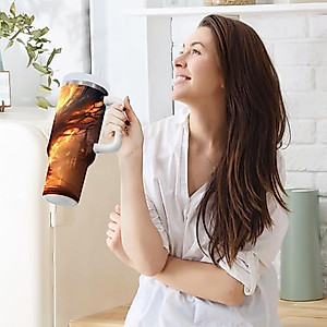 ARGTILDN 40 oz Tumbler Black Cat Fire Insulated Travel Mug with Handle and Straw Lid Stainless Steel Vacuum Coffee Cup Tea Beverage Container Water Bottles for Car Sports office