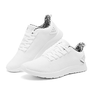 KOLILI Women Fashion Tennis Road Running Workout Shoes Lightweight Energycloud Soft Cushion Sneakers White Leopard Size 8