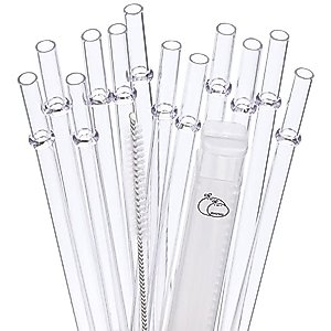 AYOYO 12 Pack 11 Inch Reusable Plastic Straws Clear Tritan Drinking Straw Portable Straws With Telescopic Case/Cleaning Brush for 24oz - 40oz Mason Jar Tumblers