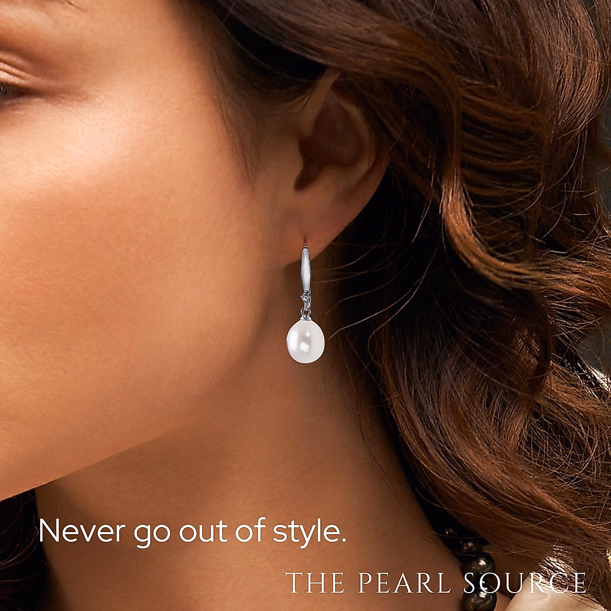 The Pearl Source Real Pearl Dangle Earrings for Women with Genuine AAA Quality White Freshwater Cultured Pearls | 14K Gold Plated 925 Sterling Silver Earrings for Women