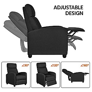 Yaheetech 2-Seat Fabric Pushback Recliner Chair with Thick Seat Cushion and Backrest Reclining Chair for Living Room Home Theater Matte Black
