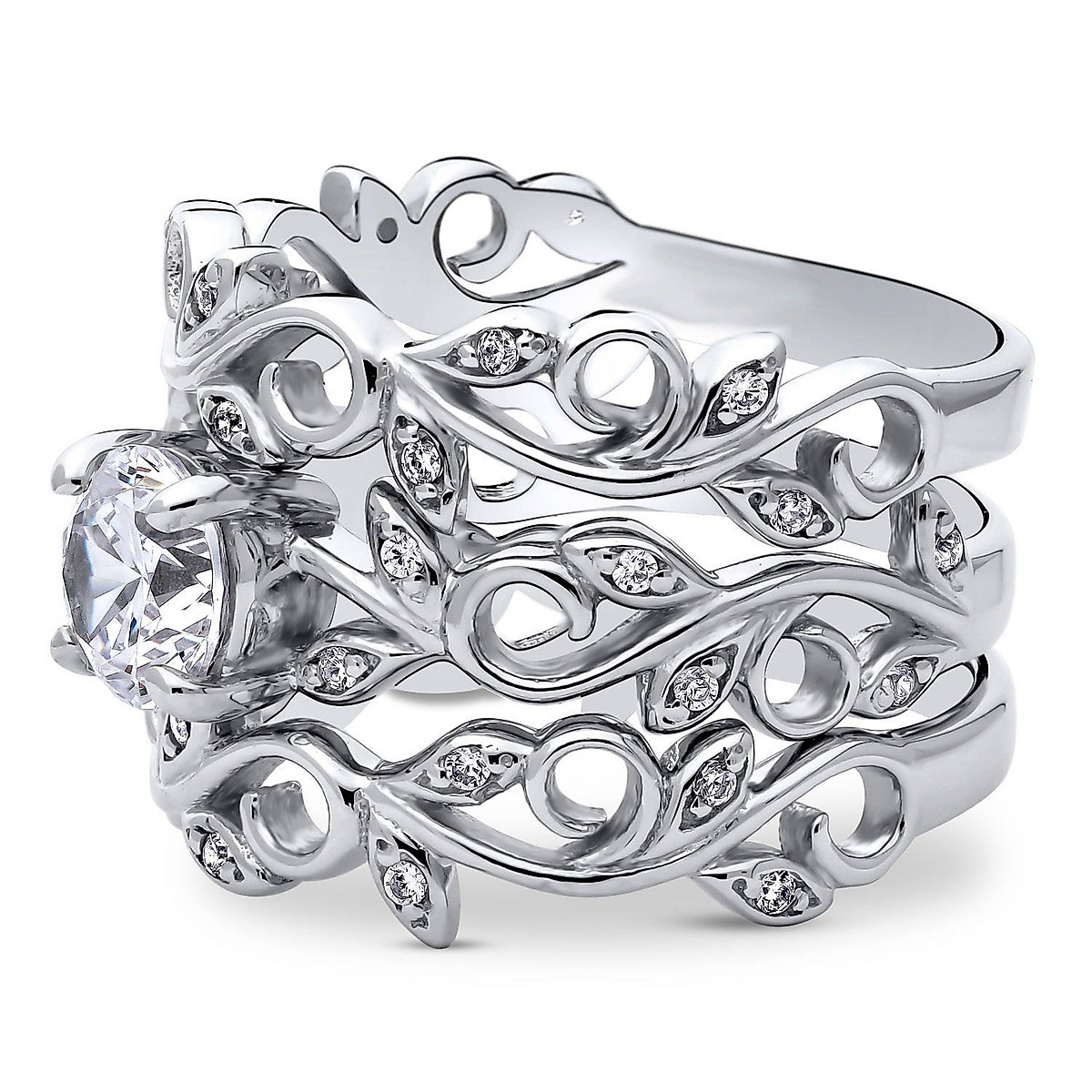 BERRICLE Sterling Silver Leaf Wedding Engagement Rings Cubic Zirconia CZ Solitaire Ring Set for Women, Rhodium Plated Size 9