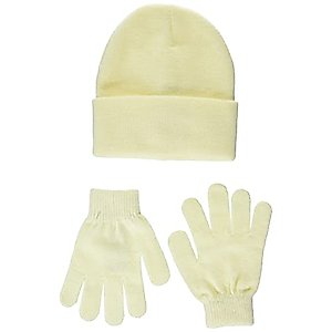 Amazon Essentials Kids' Beanie and Gloves Set, Cream, One Size