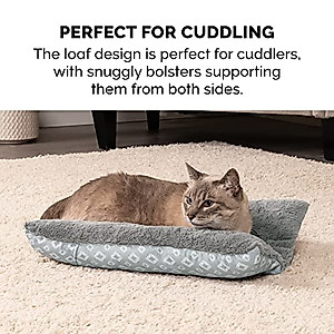 Furhaven Cat Bed for Indoor Cats, Washable w/ Removable Bolsters, For Pets Up to 9 lbs - Plush & Diamond Print Cuddle Loaf Mat - Gray, Small