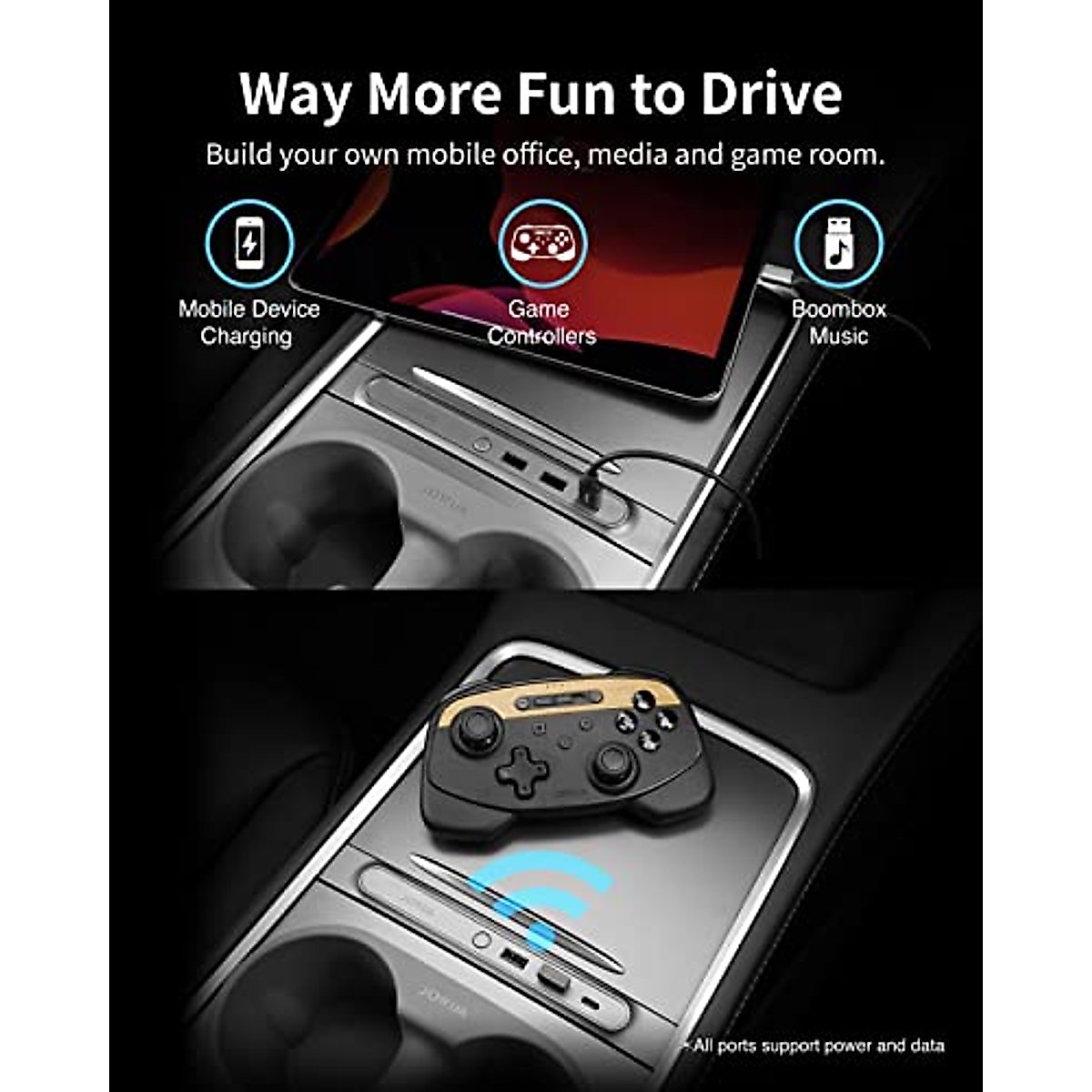 JOWUA Mini LED Hub Bar Compatible for 2021-2023 Tesla Model Y & Model 3 USB-C, USB-A,