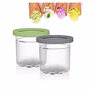 EVANEM 2/4/6PCS Creami Deluxe Pints, for Ninja Creami Containers,16 OZ Creami Deluxe Airtight and Leaf-Proof Compatible NC301 NC300 NC299AMZ Series Ice Cream Maker,Gray+Green-2PCS