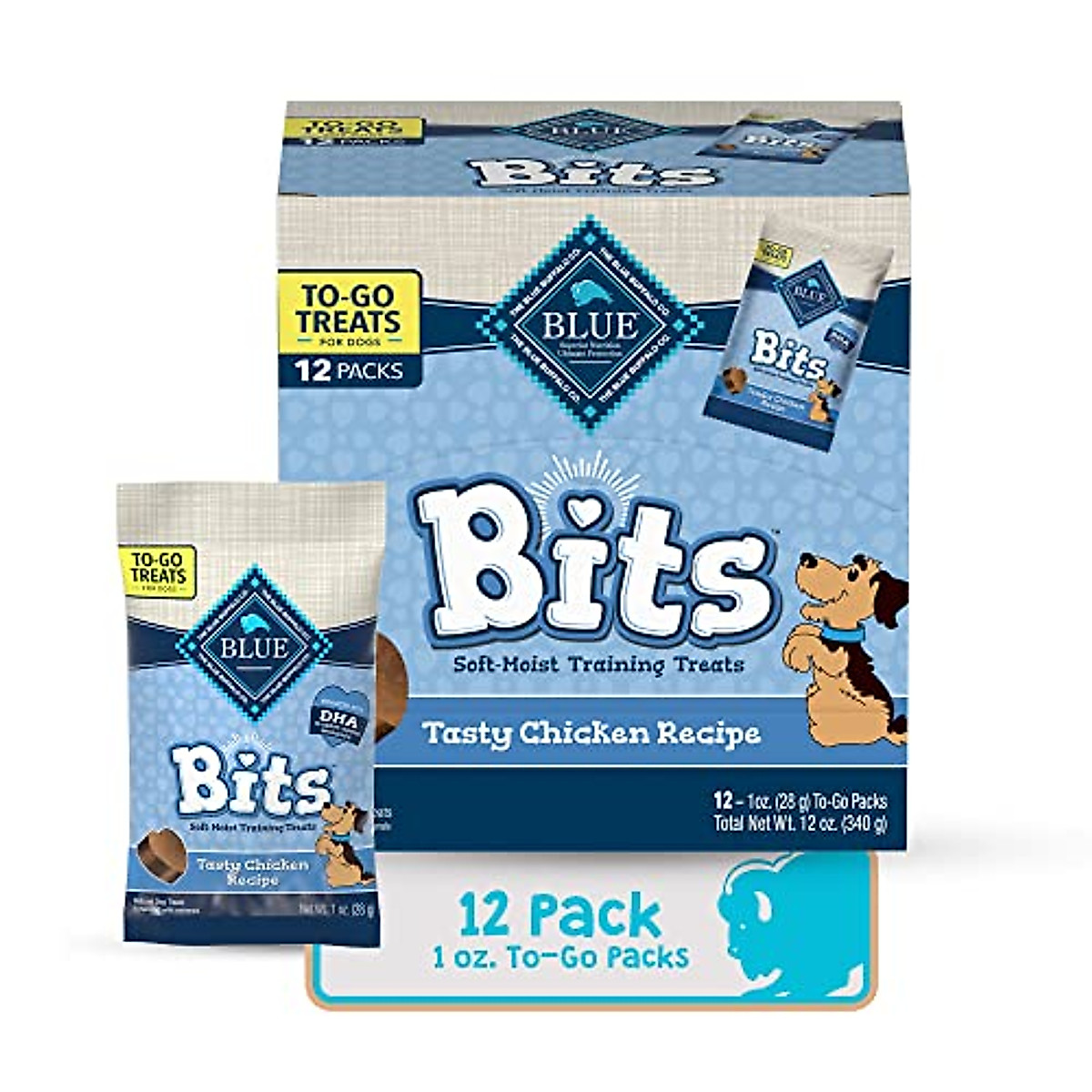 Blue Buffalo BLUE Bits Natural Soft-Moist Training Dog Treats TO-GO, Chicken Recipe 1-oz Bags (Pack of 12)