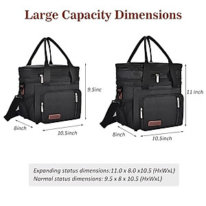 LOKASS Lunch Box for Men, 16L Double Deck Expandable Insulated Lunch box For Adults/Women Thermal Large Waterproof Leakproof Lunch Bag for Work with Shoulder Strap, Black