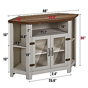 AMERLIFE Corner TV Stand for TV's up to 48", 44 Inch Modern Farmhouse Wood Entertainment Center, TV Console with Double Doors and Storage Cabinets for Living Room, Distressed White