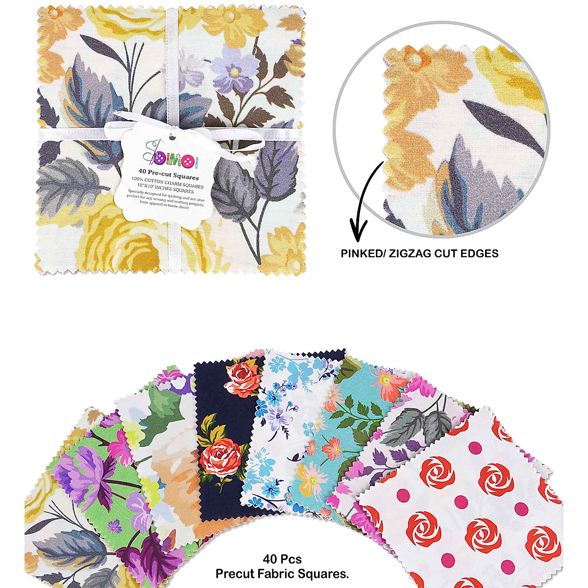 Soimoi Precut 10-inch Florals Prints Cotton Fabric Bundle Quilting Squares Charm Pack DIY Patchwork Sewing Craft- Multicolor
