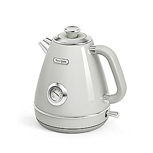 Hazel Quinn Retro Electric Kettle - 1.7 Liters / 57.5 Ounces Tea Kettle with Thermometer, All Stainless Steel, Fast Boiling 1200 W, BPA-free, Cordless, Rotational Base, Automatic Shut Off - Ice Gray