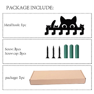 CREATCABIN Black Cat Key Holder for Wall Mounted Key Hook Metal Key Hanger Holder with 6 Hooks Metal Key Hanging Organizer Rack Wall Decor Hook for Entryway Front Door Hallway Office 10.6x5Inch