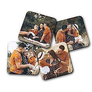 Smile Art Design Upload 4 Images Custom Coaster Matte Print with Your Photos 4 Piece Set Hardboard Personalized Photo Collage Picture Photo Prints Personalized Gifts Wedding Gift Decoration