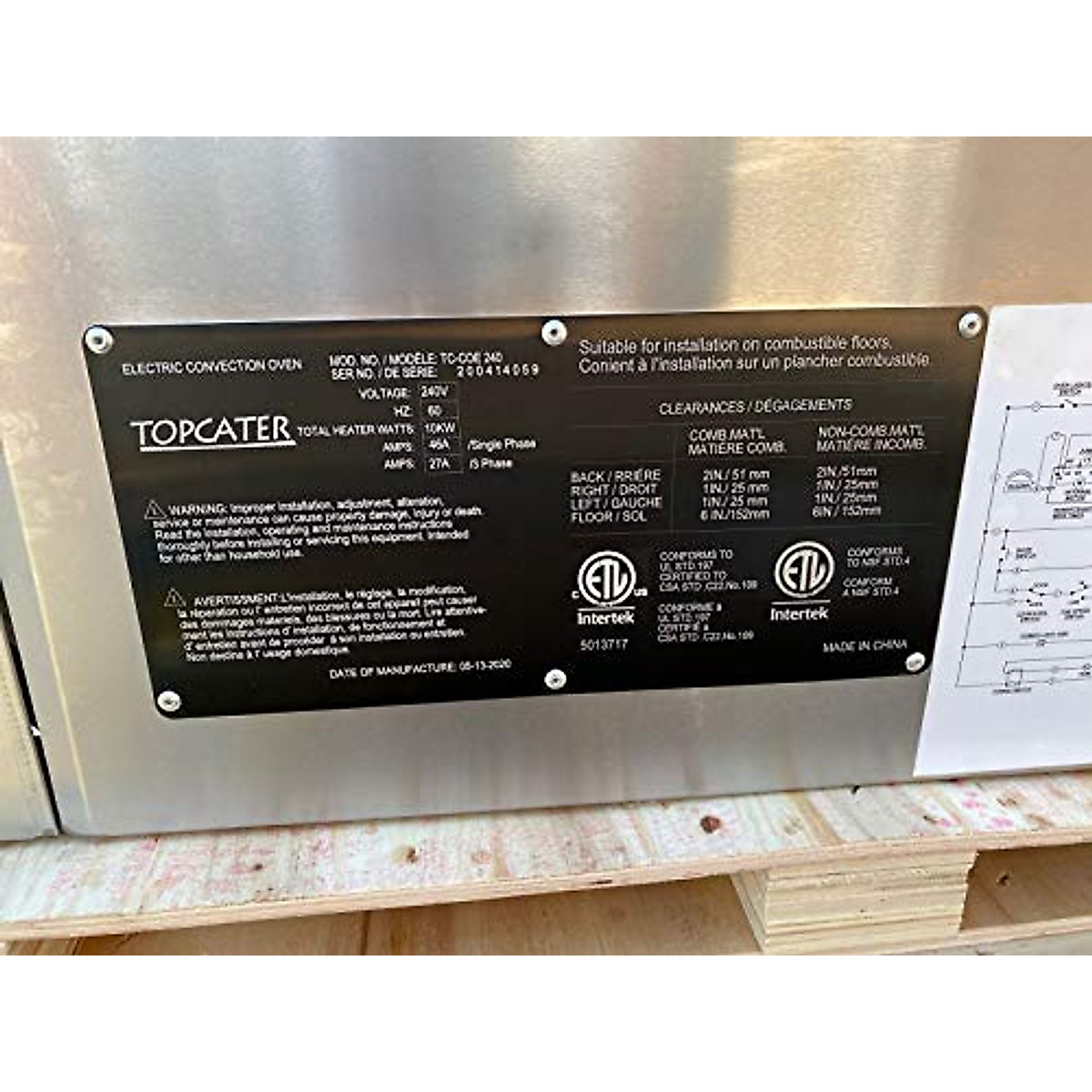 Commercial Convection Oven, 240V Single Phase, 10,000Watt, Single Deck, Four Legs, Restaurant Kitchen Bakery COE1