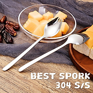 KAISHANE 6-Piece 7.1 Inch Sporks Set - 18/10 Stainless Steel Sporks for Household Use, Picnics, and Travel, Ideal for Ice Cream, Salad, Fruit Appetizers, and Desserts