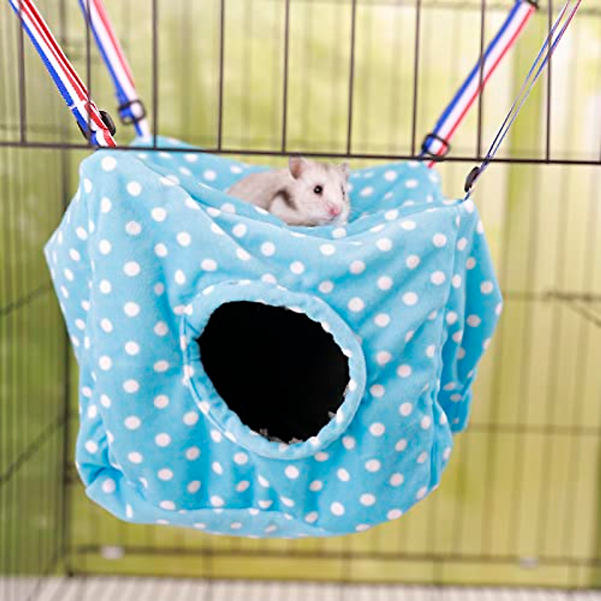 neolun Ferret Cube Hammock Hanging Bed for Ferrets Rats Chinchilla Sugar Gliders or Other Small Animals with Lace Trim(Light Blue)