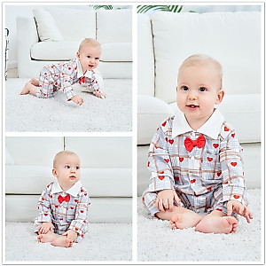 bilison Baby Boy Valentines Day Outfit Gentleman Bowtie Tuxedo Suit One Piece Romper Jumpsuit Overall Clothes Set