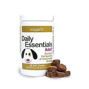 waggedy Daily Essentials Adult Soft Chews — Dog Multivitamin & Immune System Supporter — Dog Nutritional Supplement — Small/Large Dog Supplements & Vitamins (60 Chews)