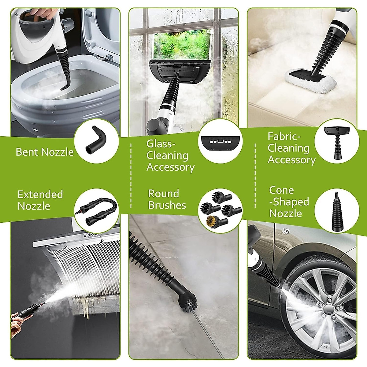Pressurized Handheld Multi-Surface Natural Steam Cleaner with 12 pcs Accessories, Multi-Purpose Steamer for Home Use, Steamer for Cleaning Floor, Upholstery, Grout and Car