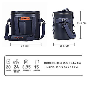 TOURIT Soft Cooler 20 Cans Leak-Proof Soft Pack Cooler Bag Waterproof Insulated Soft Sided Coolers Bag with Cooler for Hiking, Camping, Sports, Picnics, Sea Fishing, Road Beach Trip