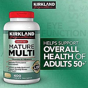 Kirkland Signature Mature Multi Vitamins & Minerals with Lycopene and Lutein 400 Tablets - Compare to Centrum Silver (Original Version)