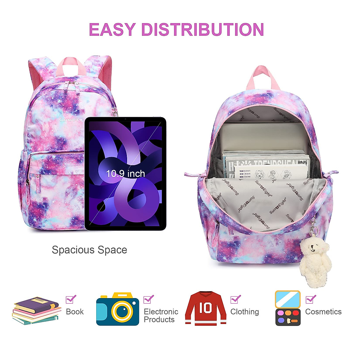 Galaxy Pattern Backpack Kids Backpack for Girls Lightweight Preschool Backpack for Toddlers Boys Girls (12M+) Ages