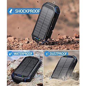 Jinepin 2 Pack of 36000mAh Solar Power Bank Solar Phone Charger, Built in 6 Cables, Wireless Portable Charger External Battery Pack with Led Flashlight