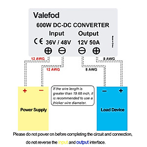 Valefod 36V / 48V to 12V 50A 600W Step-Down Transformer DC to DC Buck Converter DIY Power Supply