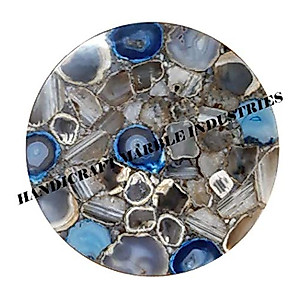 24" Inch Mix Agate Blue Grey Brown Agate Round Coffee Table, Agate Table, Stone Coffee Table, Agate Table Top, Agate Coffee Table, Agate Side Table Home Decor