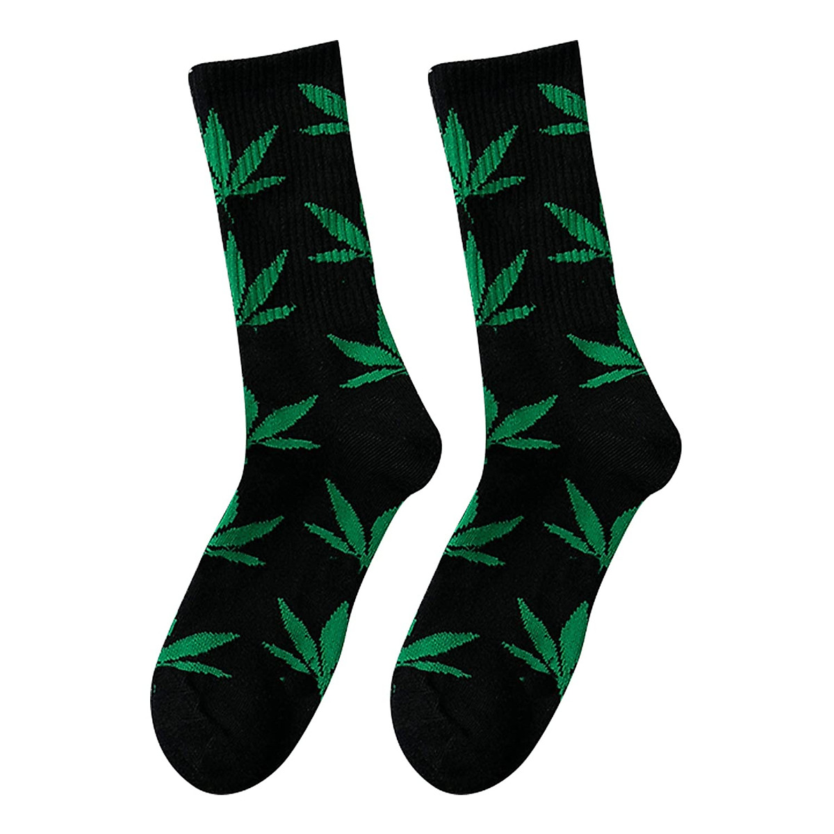 UTTPLL Winter Socks for Men Women Marijuana Weed Leaf Printed Cotton Crew Boot Scoks Maple Leaf Athletic Hiking Socks Black Green One Size