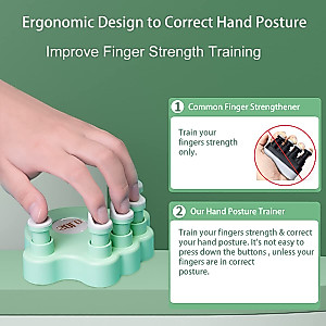 Moreup Piano Finger Trainers, Hand Grip Exerciser Ergonomic Training Finger Pressing Posture Correction Tool for Guitar Piano Trigger Finger Training Arthritis Therapy and Grip 2PCS/Set Black