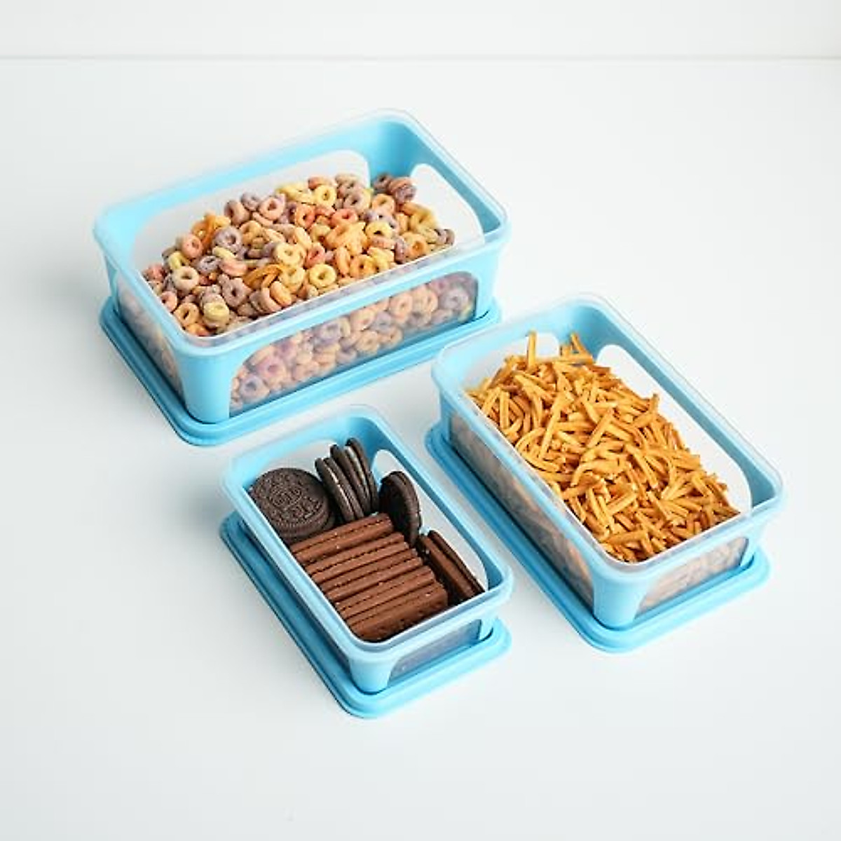 Unica Food Storage Containerwith Airtight Lid, Stackable Storage Boxes for Cereal, Snacks, BPA-Free, Microwave, Dishwasher & Freezer Safe, Set of 3, Blue, 7, 14, 18 oz, 4.5x4.5x2.51 in