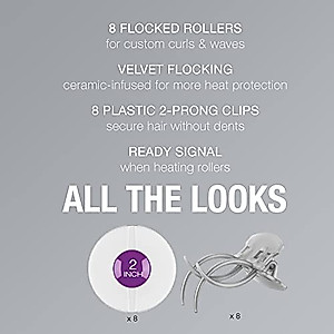INFINITIPRO By Conair Instant Heat Tourmaline Ceramic Flocked Hot Rollers, 2-inch Hot Roller Setter for Mega Volume and Smooth Waves