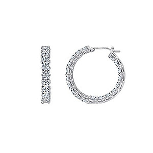 Amazon Essentials Platinum Plated Sterling Silver Hoop Earrings set with Princess Cut Infinite Elements Cubic Zirconia (10 cttw), 1" (previously Amazon Collection)