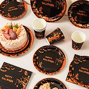 Crisky Happy Halloween Napkins Plates Cups Tableware Set of 24 for Halloween Party Decorations Halloween Party Supplies, Set of 24 (9" Plates,7" Plates, Luncheon Napkins, 9oz Cups)