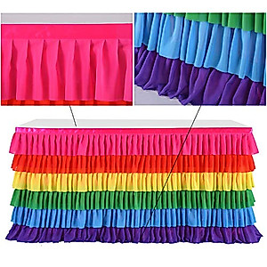 Rainbow Table Skirt Ruffle Unicorn Table Skirts for Rectangle Table 6ft Baby Shower Birthday Unicorn Party Fiesta Home Decoration