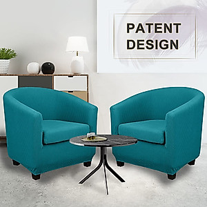 Lellen Club Chair Slipcover with Seat Cushion Cover Round Tub Accent Armchair Cover Reusable Sofa Stretch Covers for Living Room Bedroom Office Dining Room Barrel Chair Protector（Teal Suit ）