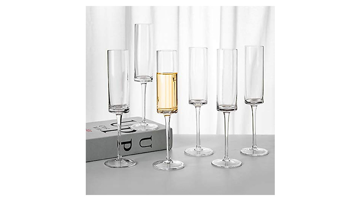 Elegant 6-Piece Crystal Champagne Flutes Set - Lead-Free & Hand Blown