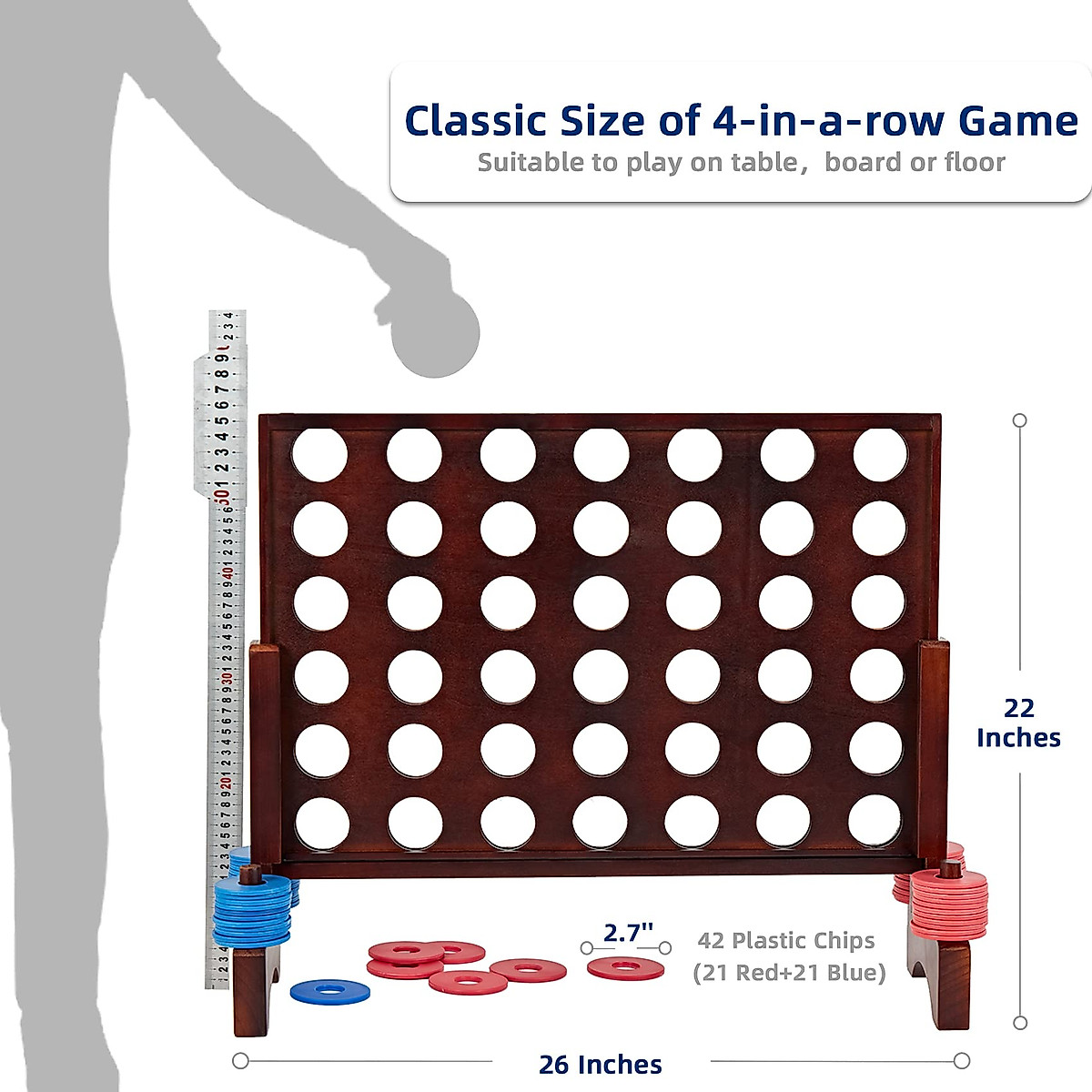 SpeedArmis Giant Wooden 4 in A Row Game - Fun Indoor and Outdoor Board Games for Teens, Includes 42 Pcs Dics and Carrying Bag