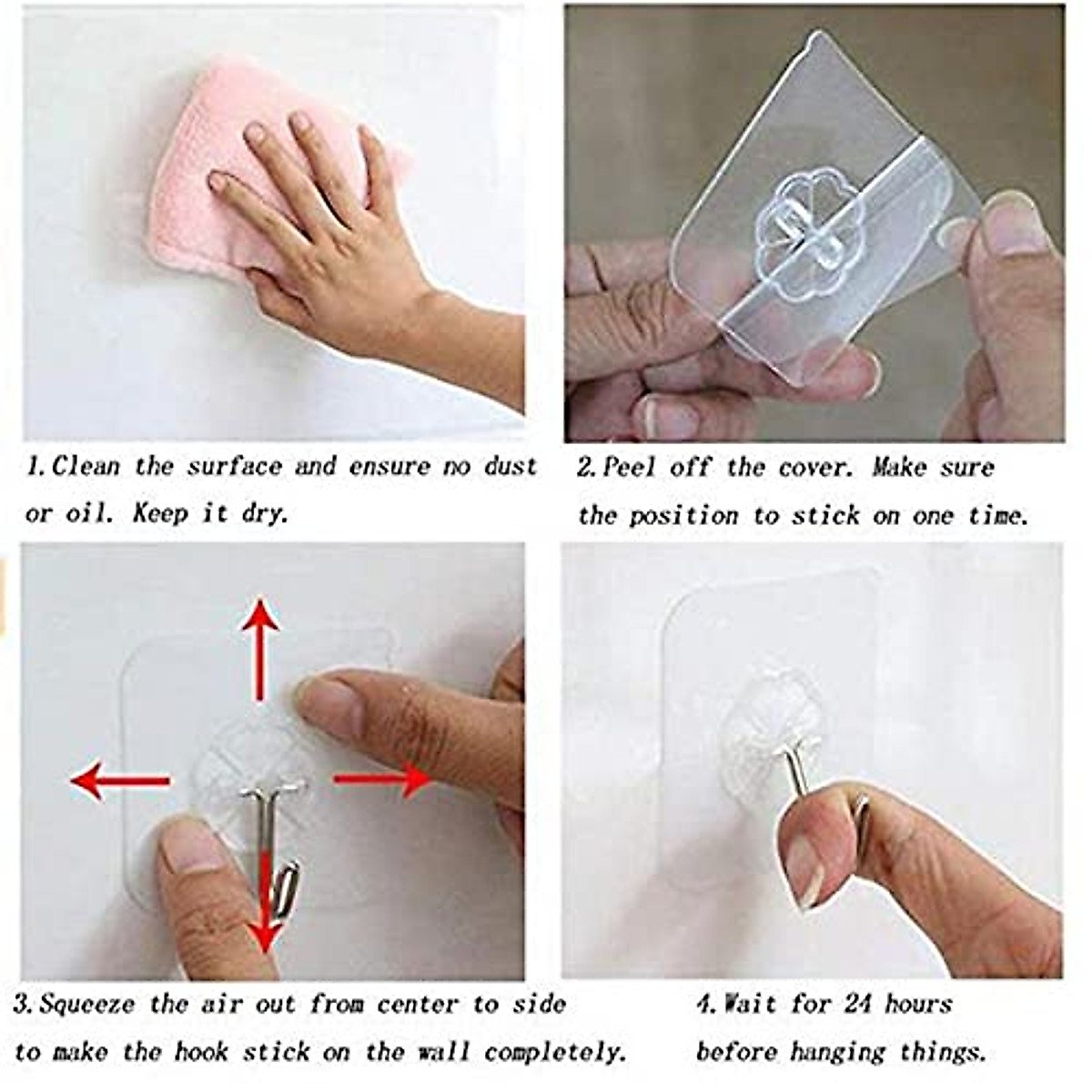12Pcs/Set Transparent Seamless Self Adhesive Hook Load Bearing 13.2lb/6kg(Max) Waterproof and OilproofStrong Stick Hook Bathroom Kitchen Wall Hanger